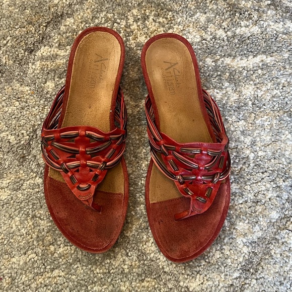 Clarks | Shoes | Clarks Artisans Collection Red Leather Sandals Size 85 ...